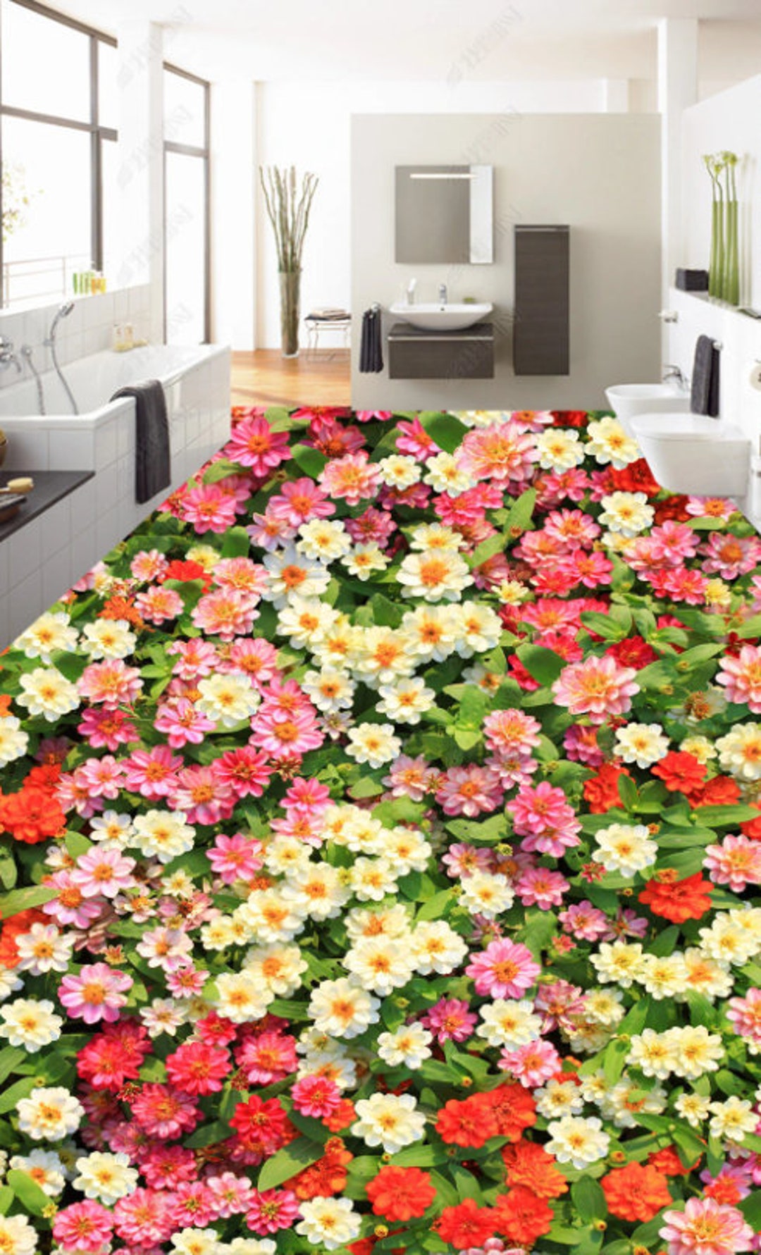 3D Colorful Floral, Vinyl Floor Mural, Self-adhesive Vinyl, Floor Art ...