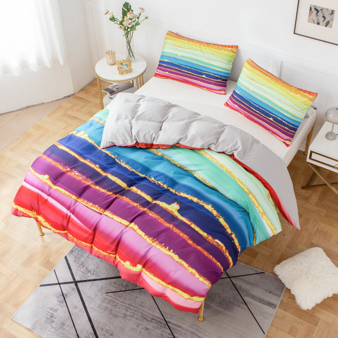 3D Stripe Duvet Covers Set, Pattern Quilt Cover, Colorful Bedding Set ...