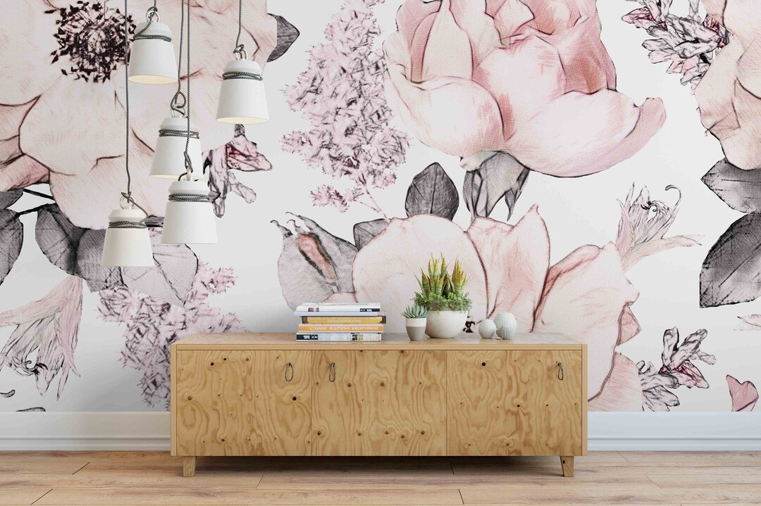 3D Floral Wallpaper, Pink Wall Mural, Plant Wall Decor, Watercolor Wall ...