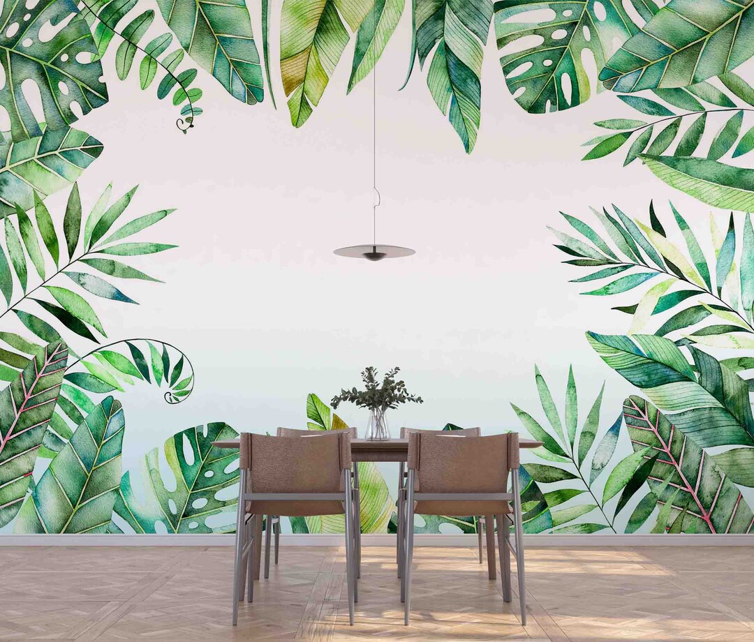 Tropical Green Leaf Peel and Stick Wallpaper, Removable Wall Mural - Etsy