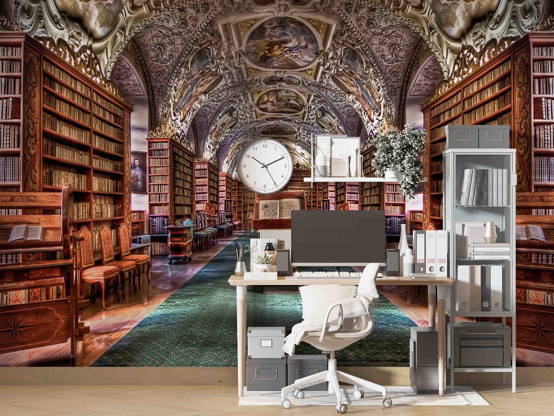 3D Library Wallpaper Bookshelf Wall Mural Brown Wall Decor - Etsy