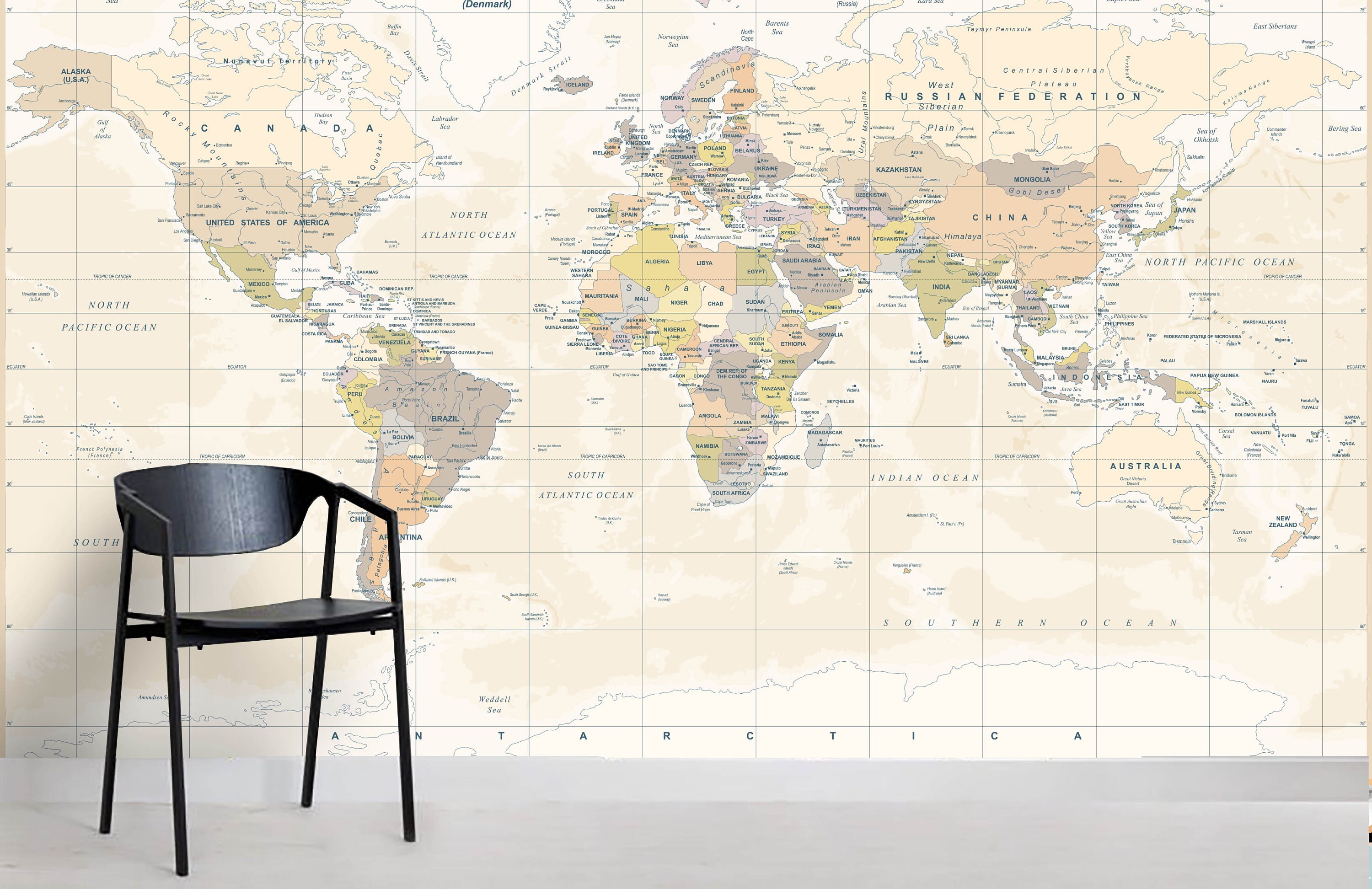 3D World Map Wallpaper Yellow Wall Mural Detailed Wall - Etsy Australia