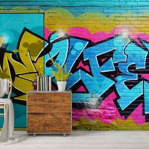 3D Abstract Graffiti Letters Wallpaper Removable Wallpaper-peel and ...