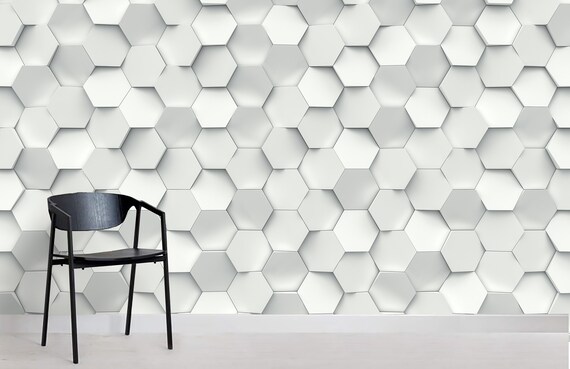 3D Hexagon Wallpaper Geometric Wall Mural White Wall Decor - Etsy