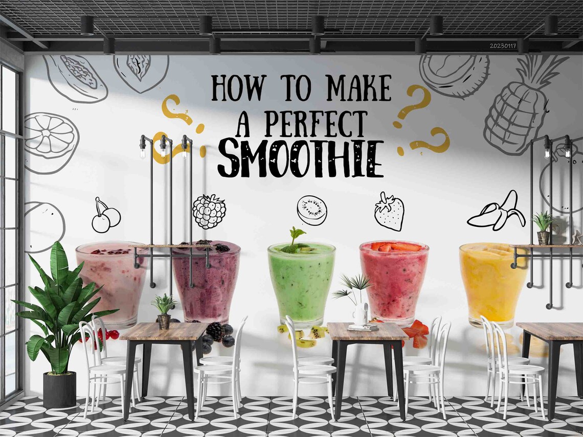 3D Smoothie Wall Art, Fruit Tea Shop Decor, Removable Wallpaper - Etsy