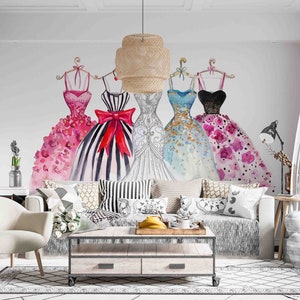 3D Fashion Dress Wallpaper-nursery Wllpaper Removable Wallpaper-peel ...