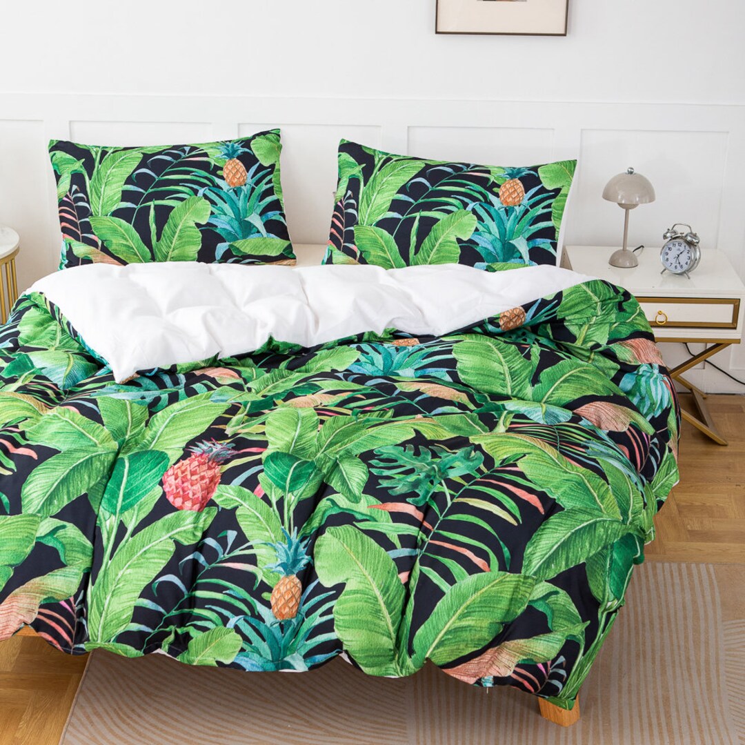 3D Leaves Duvet Covers Set, Pineapple Quilt Cover, Green Bedding Set ...