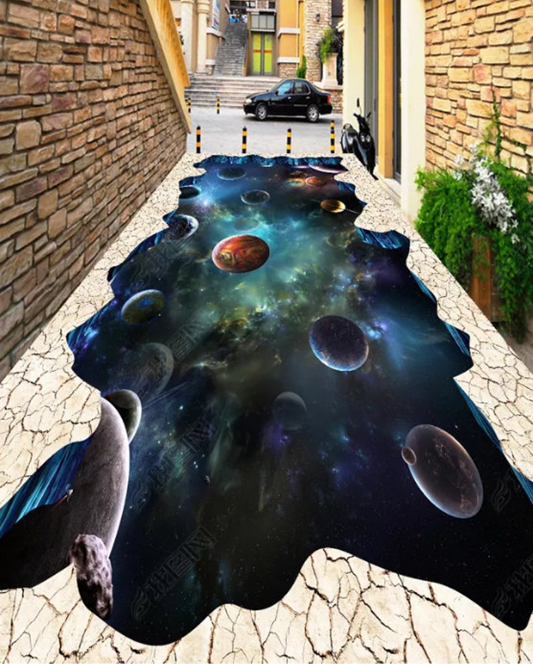 3D Space Planet Galaxy, Vinyl Floor Mural, Self-adhesive Vinyl, Floor ...