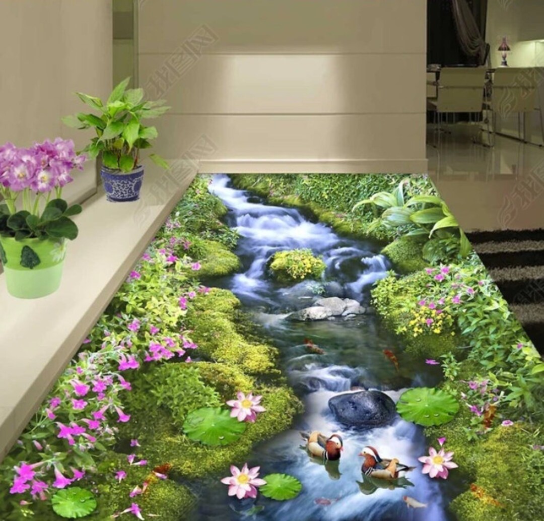 Floral Creek Vinyl Floor Mural, 3D Duck Pond Self-adhesive Art - Etsy