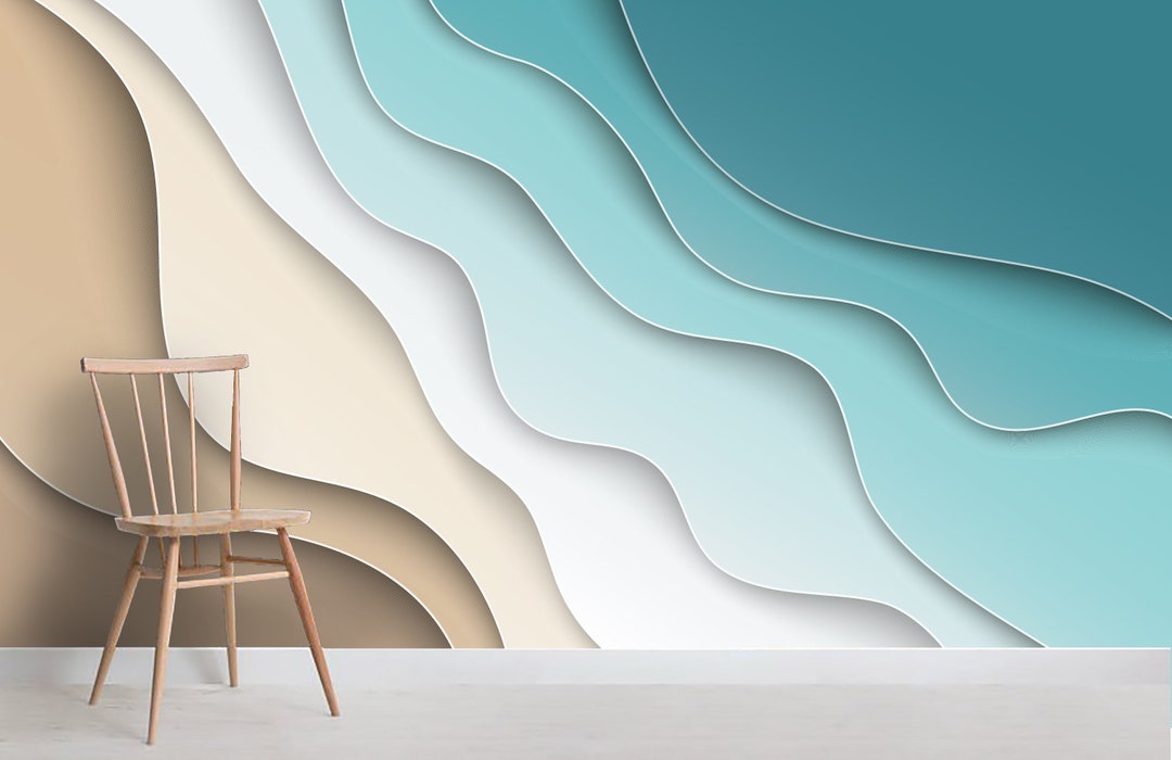 Blue Waves Wallpaper, Sand Wall Mural, Peel and Stick Wallpaper - Etsy