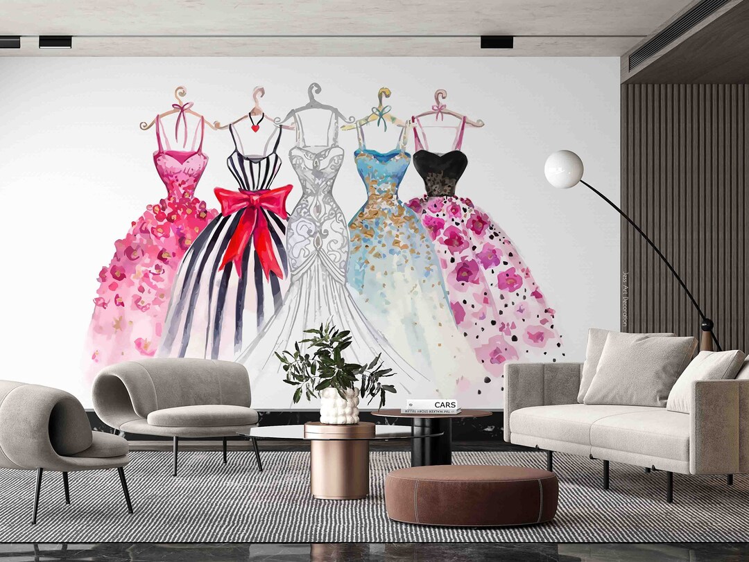 3D Fashion Dress Wallpaper-nursery Wllpaper Removable Wallpaper-peel ...