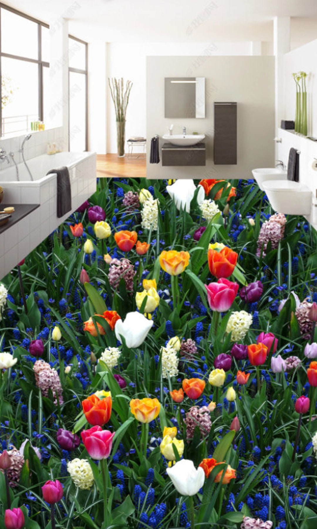 3D Colorful Floral Plants, Vinyl Floor Mural, Self-adhesive Vinyl ...