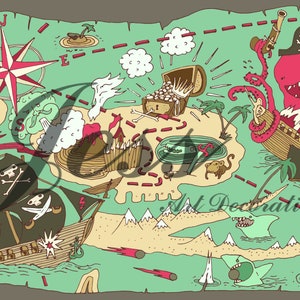 3D Pirate Map Wallpaper, Island Wall Mural, Treasure Wall Decor, Hand ...