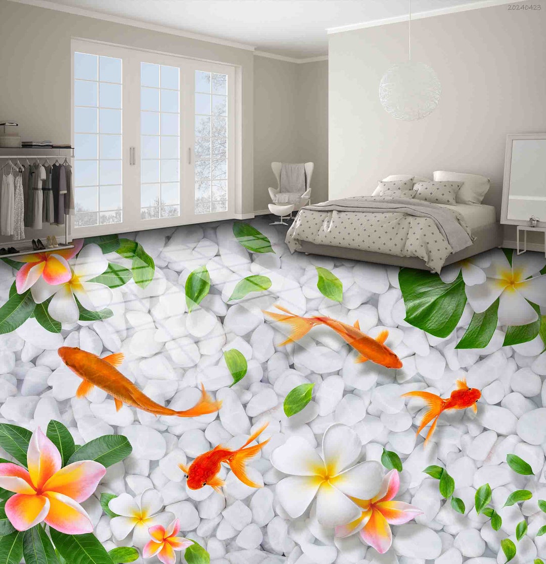 3D Cobblestone Carp Floral, Vinyl Floor Mural, Self-adhesive Vinyl ...