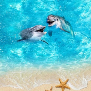 3D Beach Dolphin Starfish Sea, Vinyl Floor Mural, Self-adhesive Vinyl ...