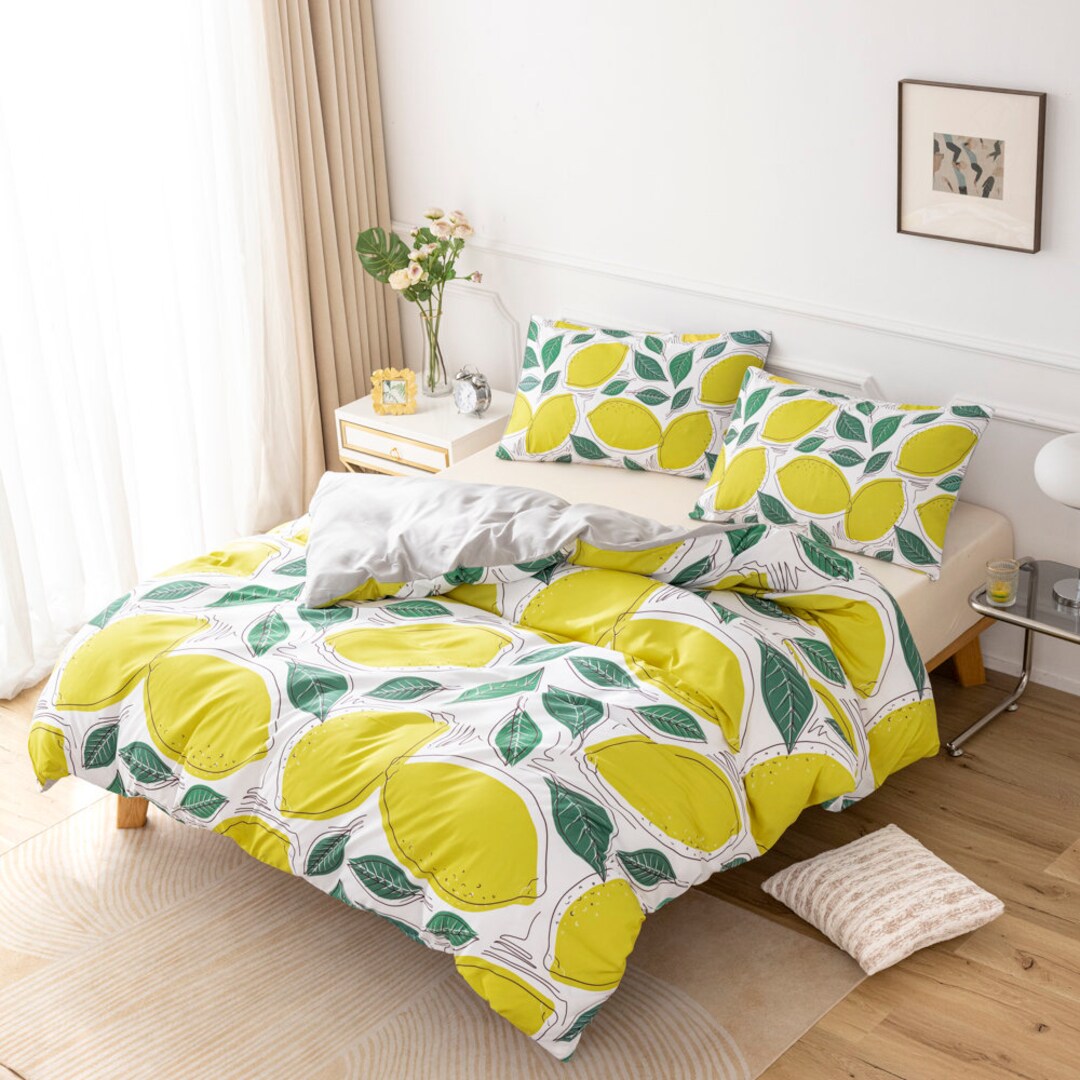 3D Lemon Duvet Covers Set, Leaves Quilt Cover, Pattern Bedding Set ...