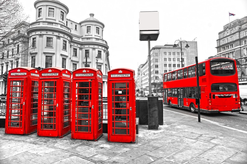 3D London Street Wallpaper Mural, Red Bus, Phone Booth, Peel and Stick ...