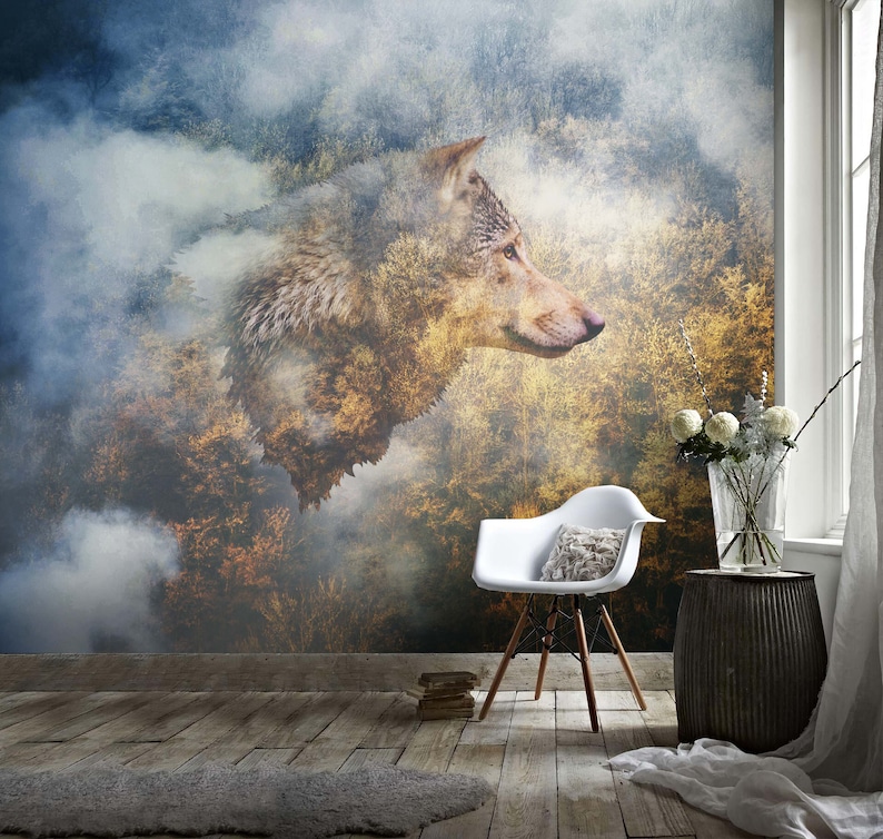 3D Wolf Wallpaper Forest Wall Mural Autumn Wall Decor - Etsy
