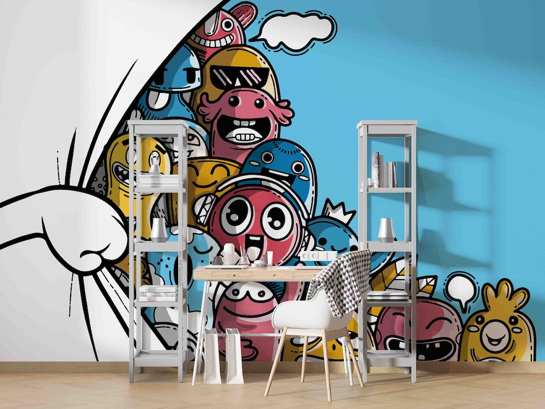 Cartoon Graffiti Wallpaper, Peel and Stick Wall Mural, Playroom Wall ...