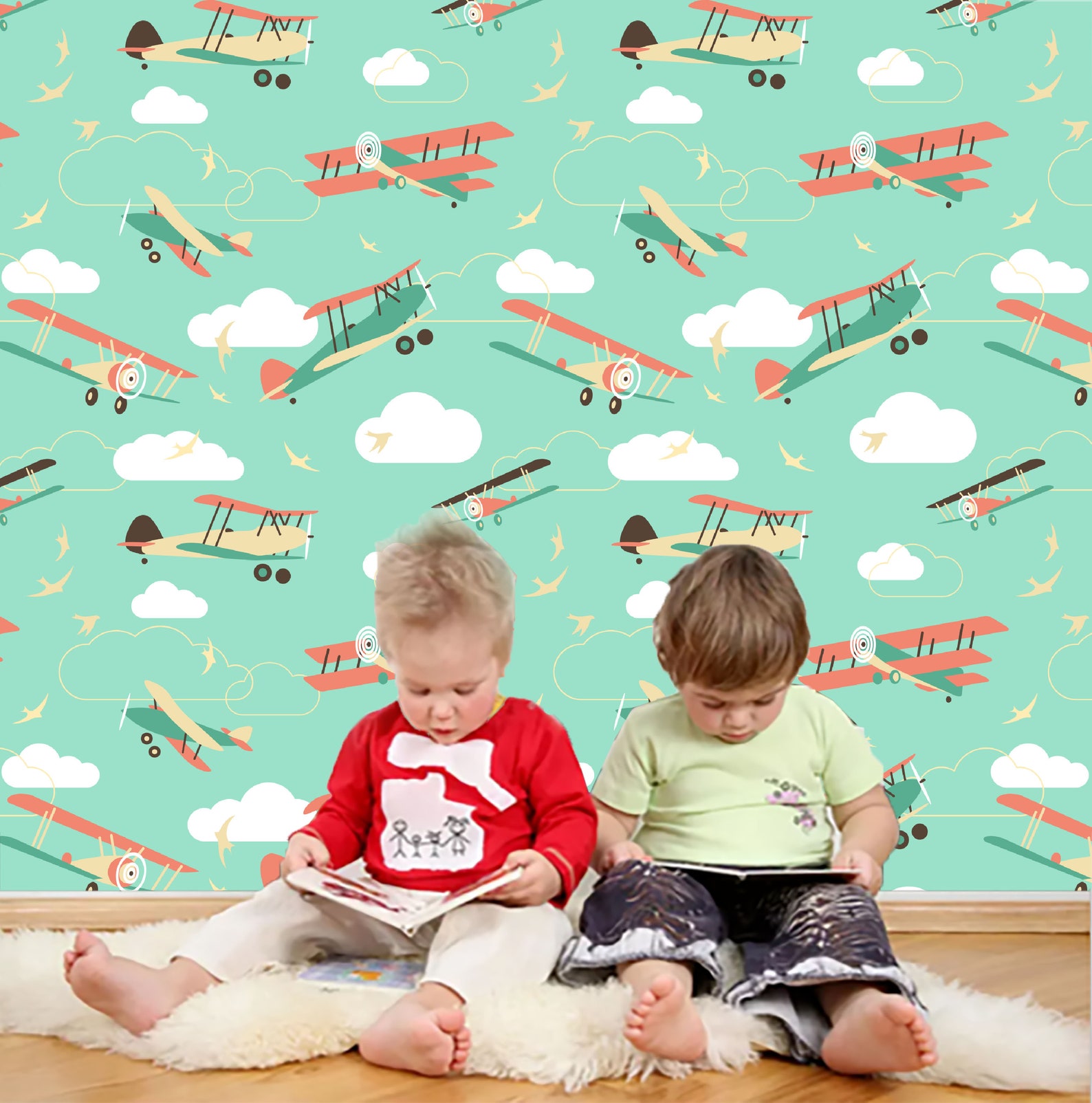 3D Airplane Wallpaper, Cloud Wall Mural, Kids Room Decor (peel and ...