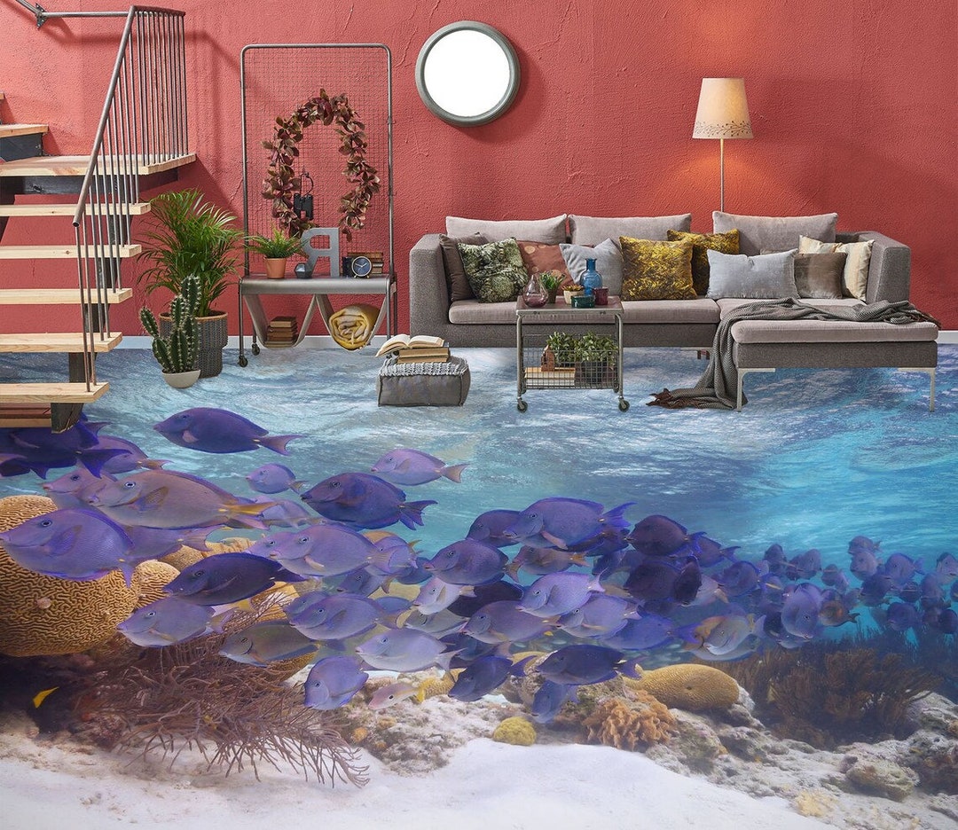 3D Ocean Underwater World Fish, Vinyl Floor Mural, Self-adhesive Vinyl ...