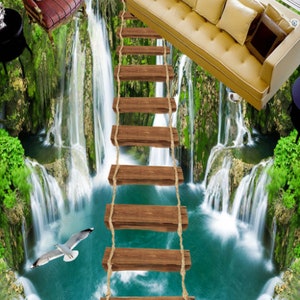 3D Boardwalk Waterfall Lake, Vinyl Floor Mural, Self-adhesive Vinyl ...