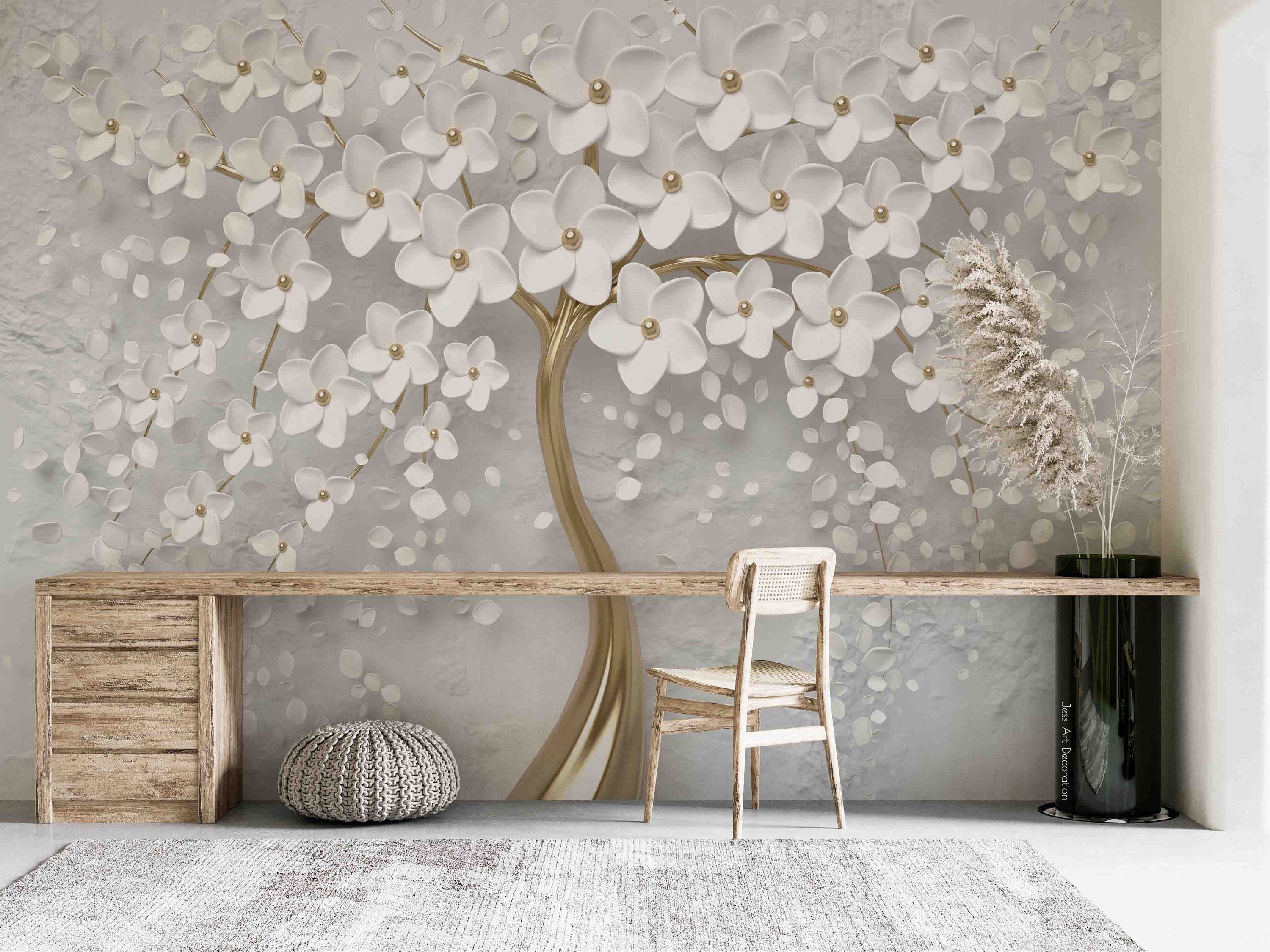 3D Embossed White Floral Tree Wallpaper-nursery Wllpaper - Etsy Canada
