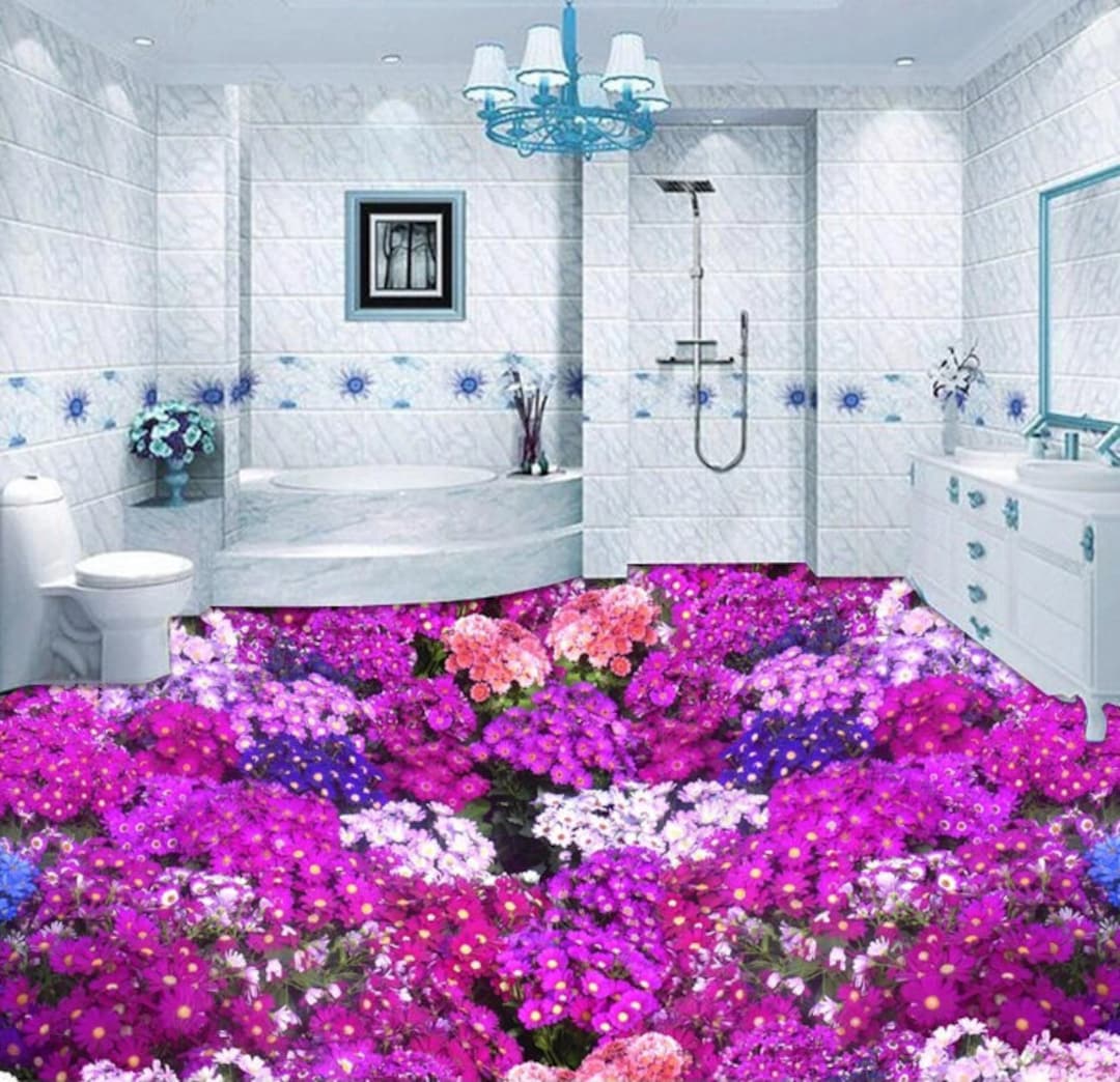 3D Purple Daisy Floral, Vinyl Floor Mural, Self-adhesive Vinyl, Floor ...