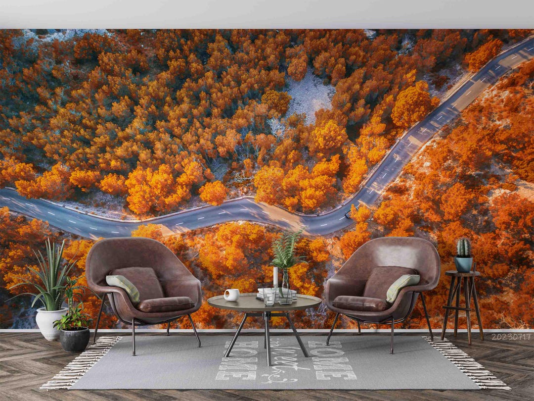 Shrubbery Motorway Autumn 3D Peel and Stick, Removable Wallpaper, Wall ...