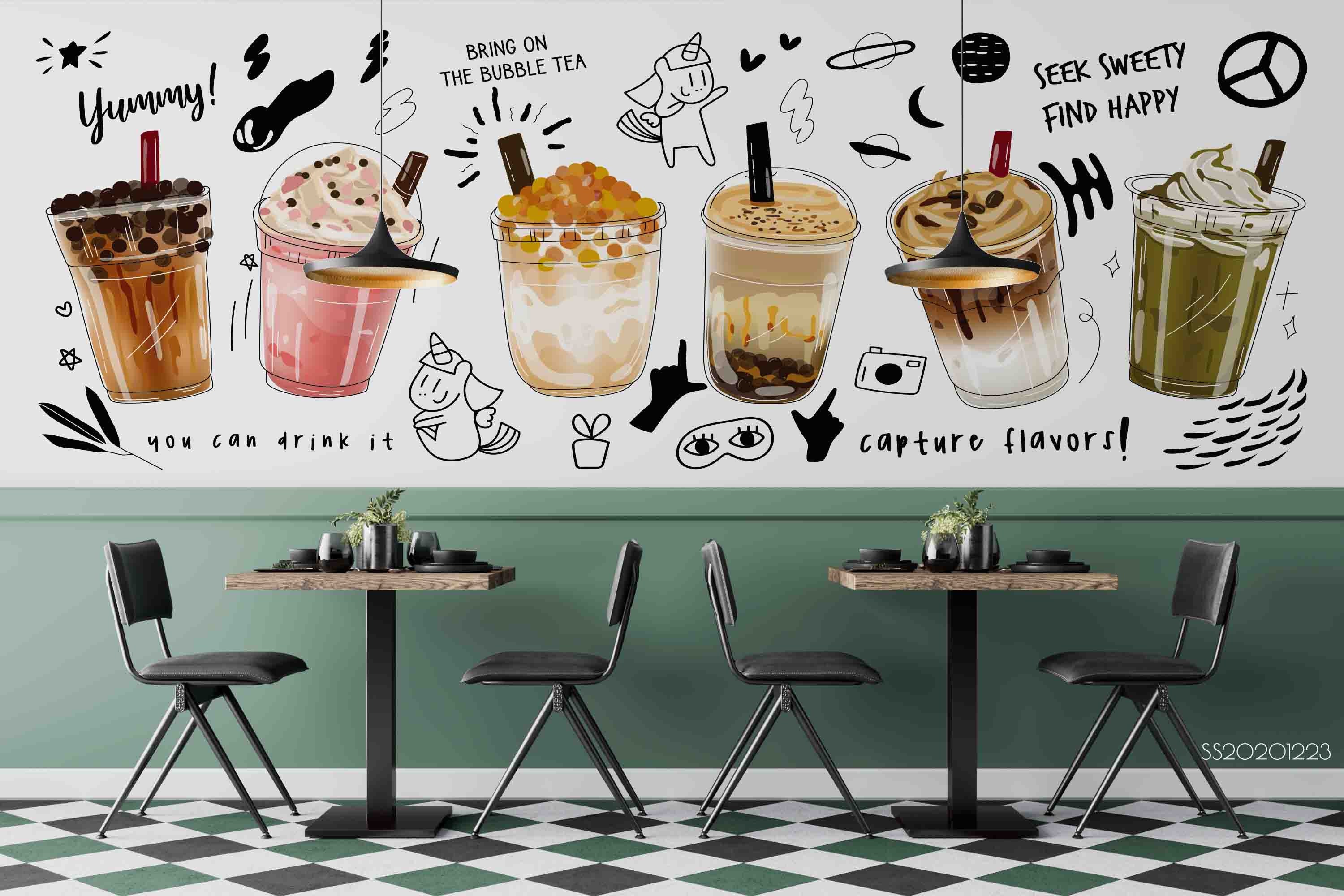 3D Drink Wallpaper Bubble Tea Wall Mural Milkshake Wall - Etsy Canada