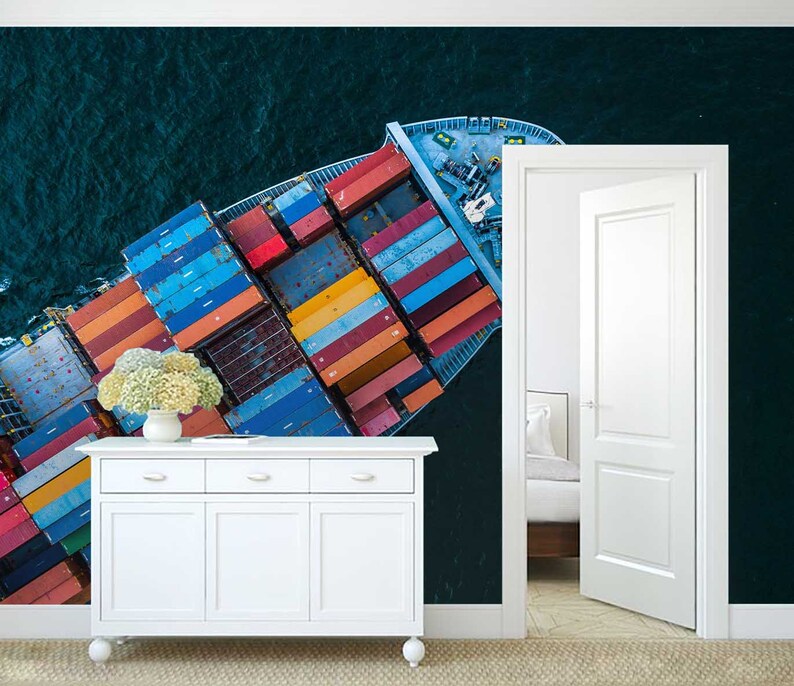 3D Ship Wallpaper Container Wall Mural Cargo Wall Decor Sea - Etsy