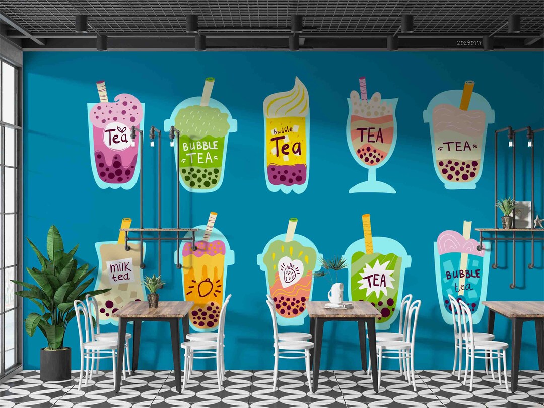 3D Fruit Tea, Blue Background, Bubble Tea, Milk Tea Shop, Pearl Tea ...