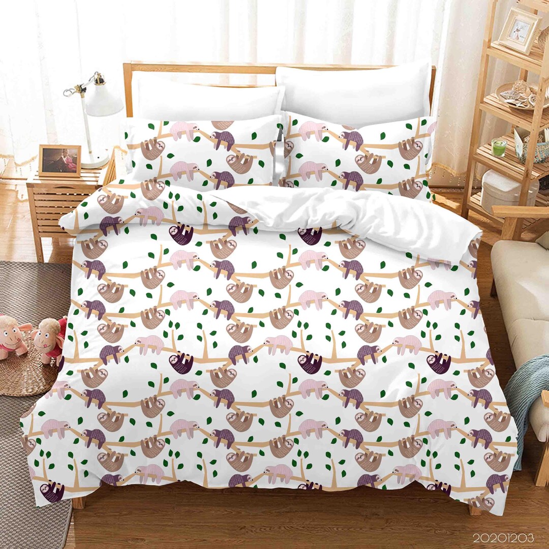 3D Cartoon Duvet Covers Set, Sloth Quilt Cover, Branch Bedding Set ...