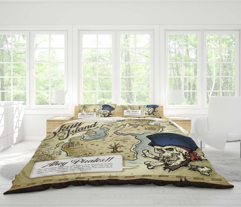 3D Pirate Treasure Map Duvet Cover Set, Skull Island Bedding - Etsy