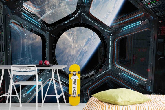 3D Spaceship Wallpaper Space Wall Mural Earth Wall Decor - Etsy
