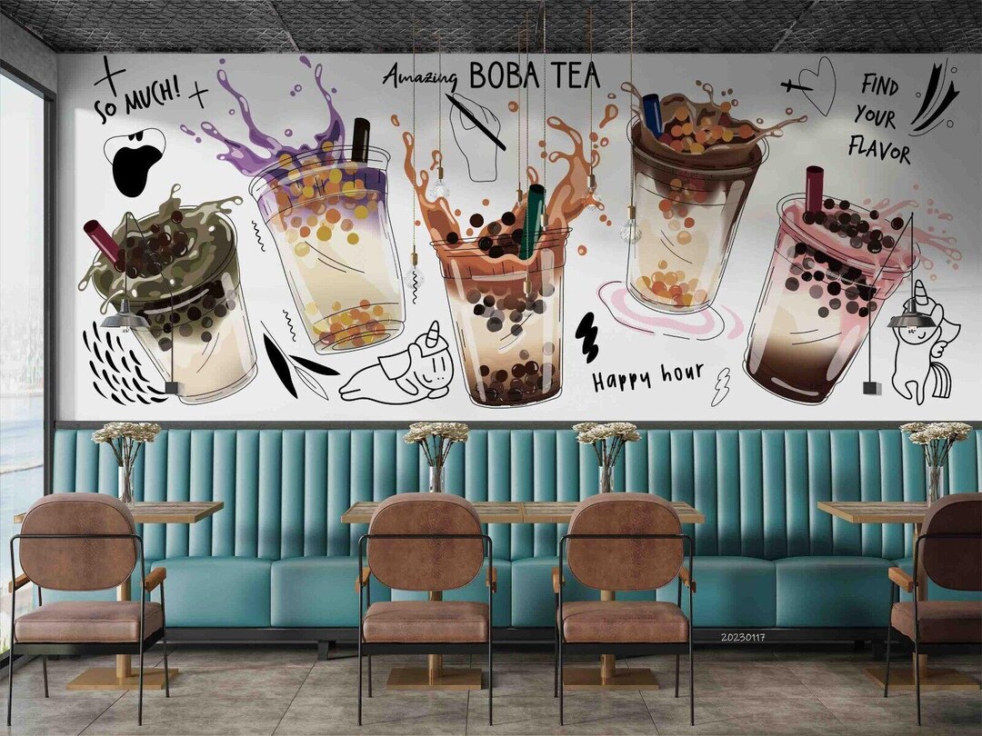 Boba Tea 3D Bubble Wallpaper, Cafe Mural, Peel and Stick - Etsy