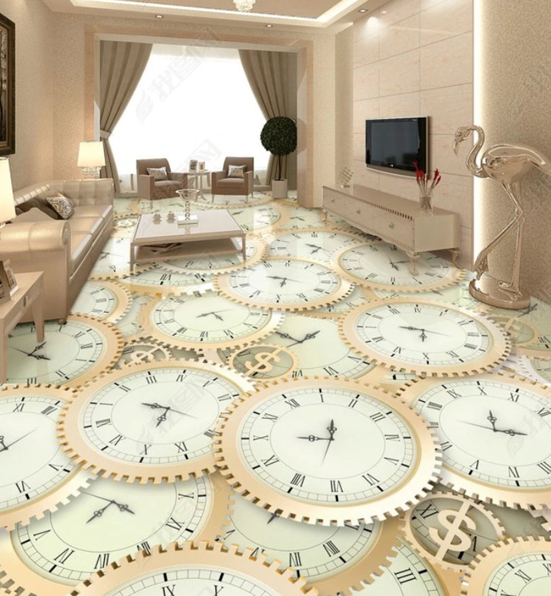 3D Clock Gold Coin, Vinyl Floor Mural, Self-adhesive Vinyl, Floor Art ...