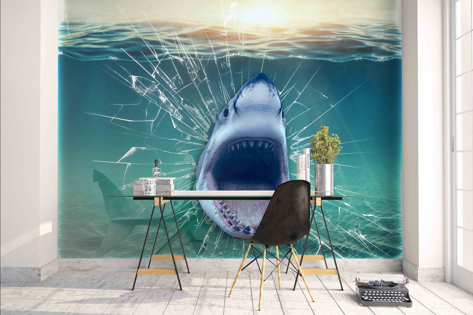 3D Shark Wallpaper Undersea Wall Mural Fierce Animal Wall - Etsy