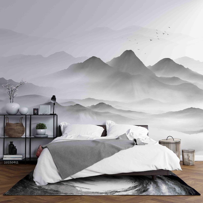 3D Mountain Landscape Wallpaper Mural – Peel and Stick Wall Art - Etsy