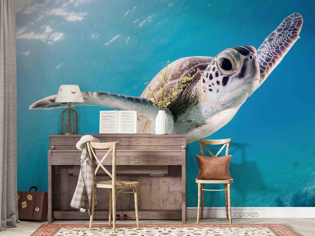 Turtle Wall Mural – 3D Sea Animal Wallpaper, Peel and Stick - Etsy
