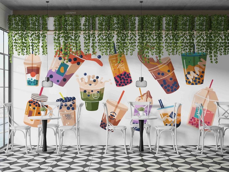 3D Hand Drawn Bubble Tea Milk Tea Shop Pearl Tea Wall Art - Etsy