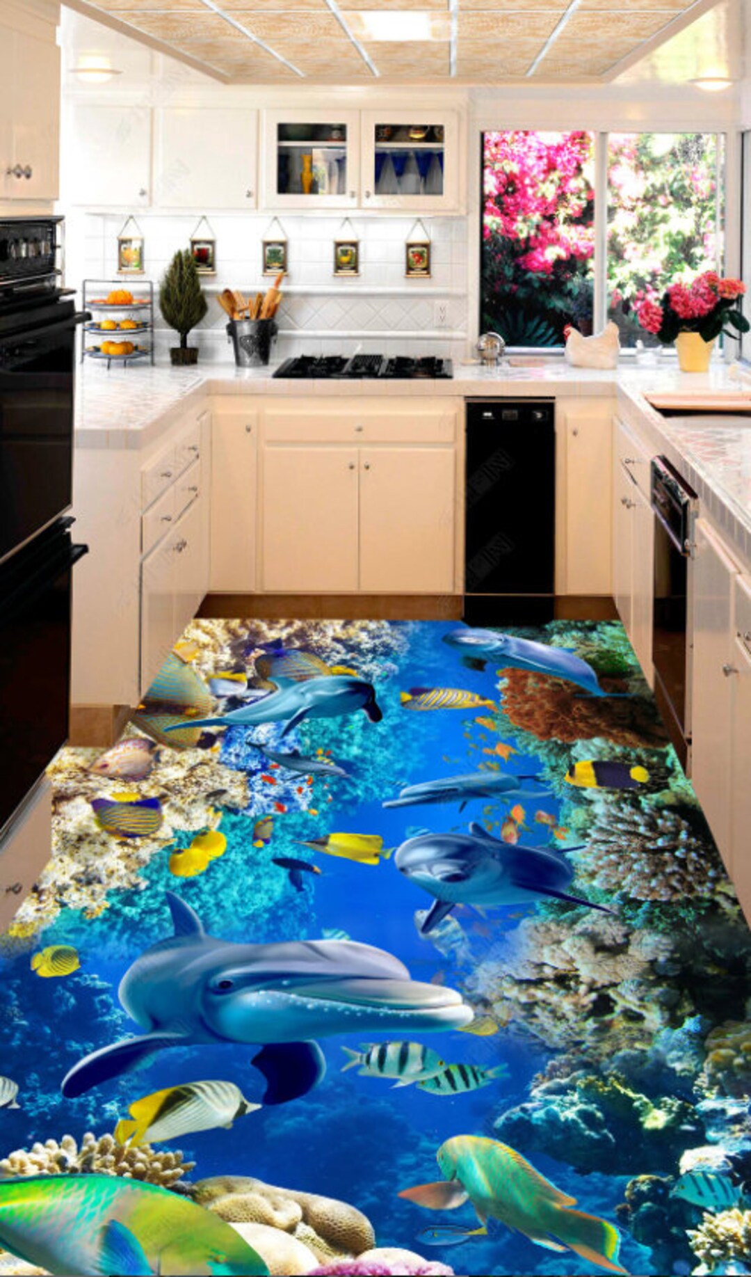 3D Dolphin Fish Cave Sea, Vinyl Floor Mural, Self-adhesive Vinyl, Floor ...