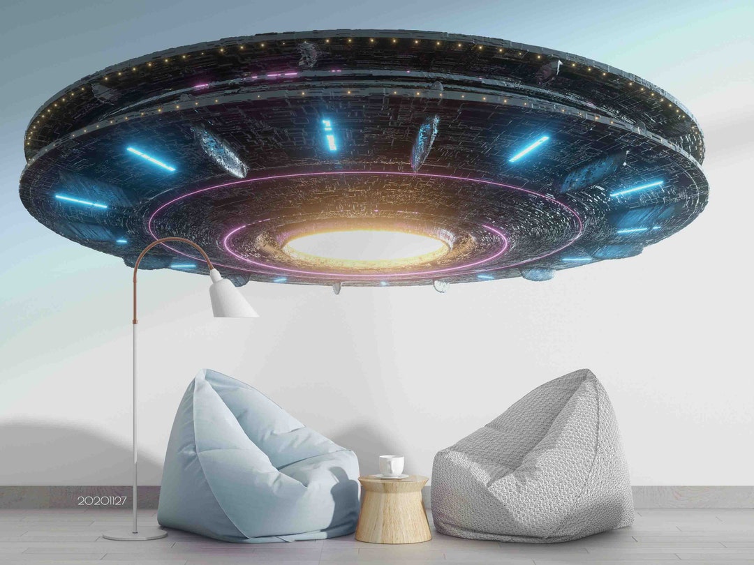 3D UFO Wallpaper, Space Wall Mural, Sci Fi Wall Decor, Abstract Wall ...