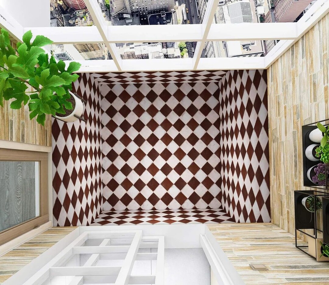 3D Brown Square Geometry, Vinyl Floor Mural, Self-adhesive Vinyl, Floor ...