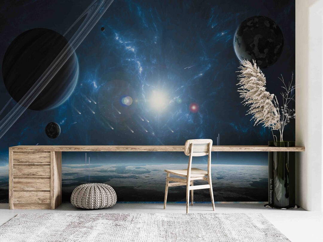 3D Space Solar System Sun Planet Wallpaper Removable Wallpaper-peel and ...