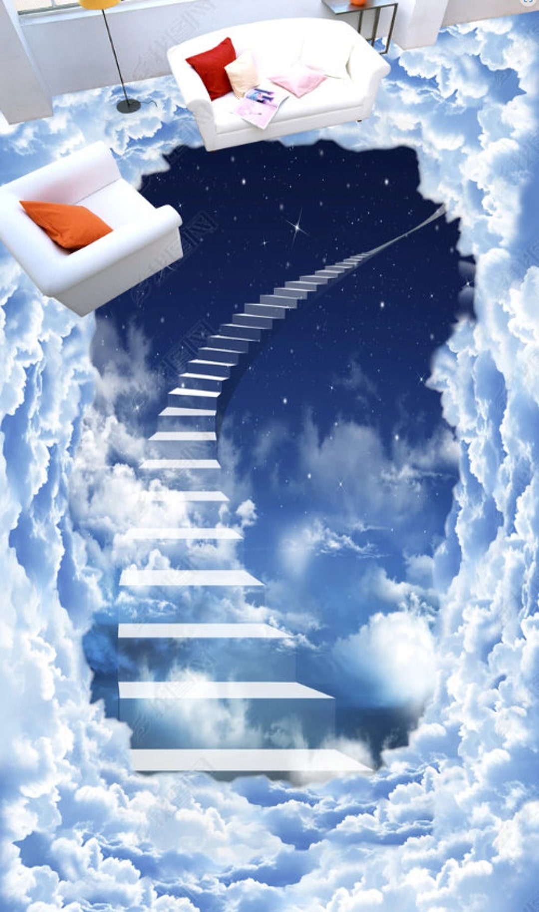 3D Clouds Stair, Vinyl Floor Mural, Self-adhesive Vinyl, Floor Art ...