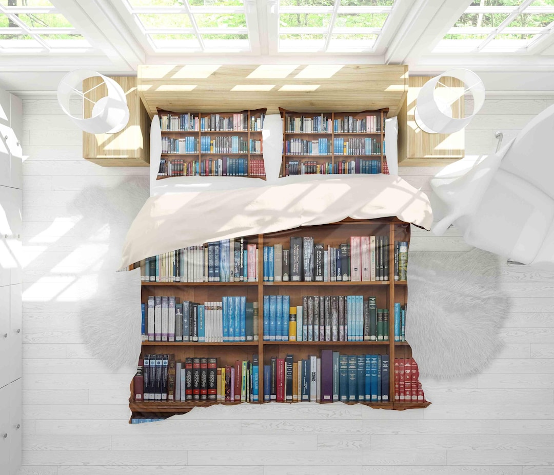3D Bookshelf Bedding Set, Colorful Books Quilt Cover - Etsy