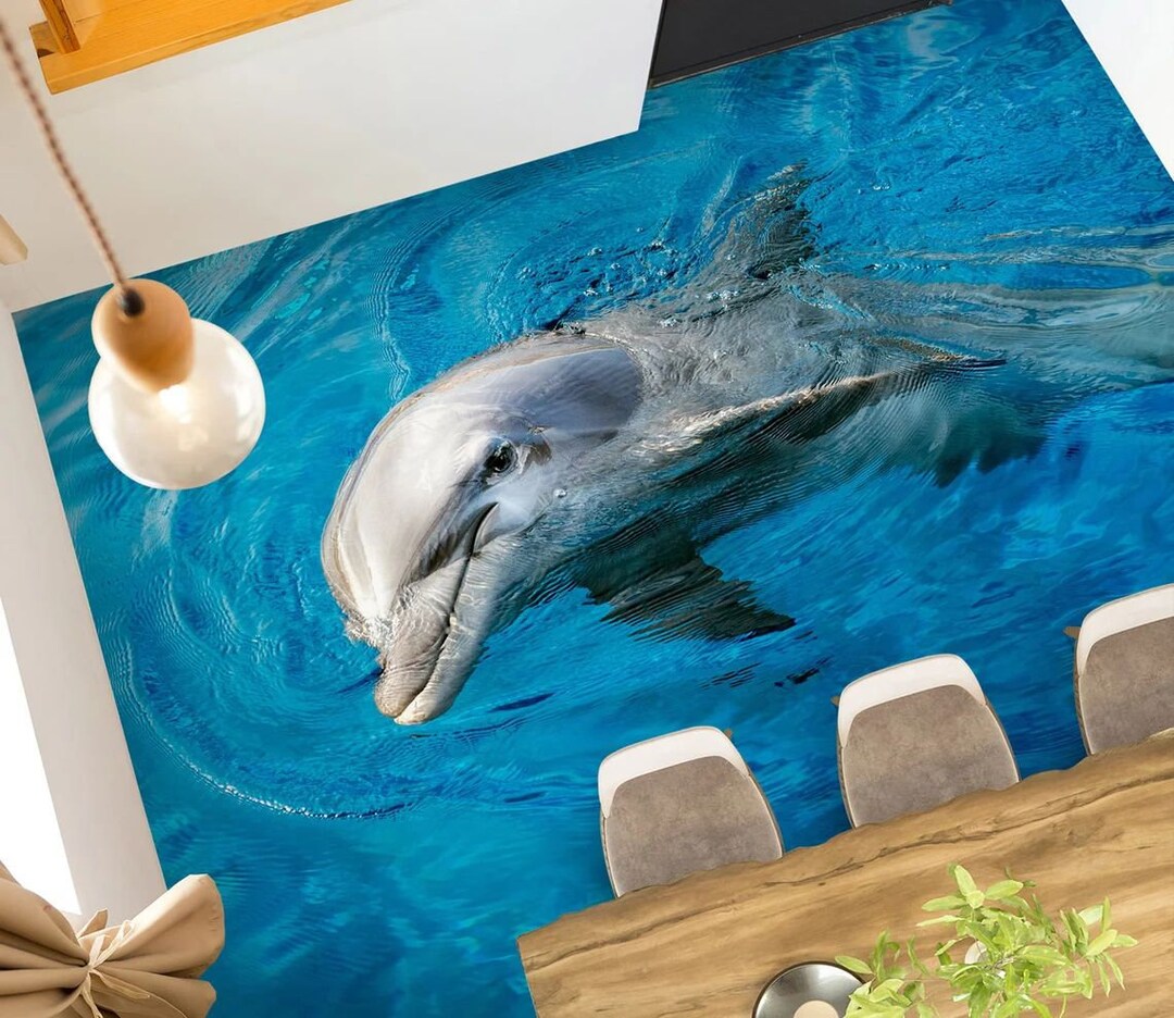 3D Blue Ocean Dolphin, Vinyl Floor Mural, Self-adhesive Vinyl, Floor ...