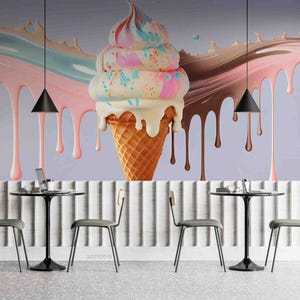Pink Ice Cream Pattern 3D Peel and Stick, Removable Wallpaper, Wall ...