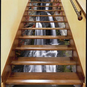 3D Amazing Water Fall Stair Risers Mural PVC Sticker Mural Photo Mural ...